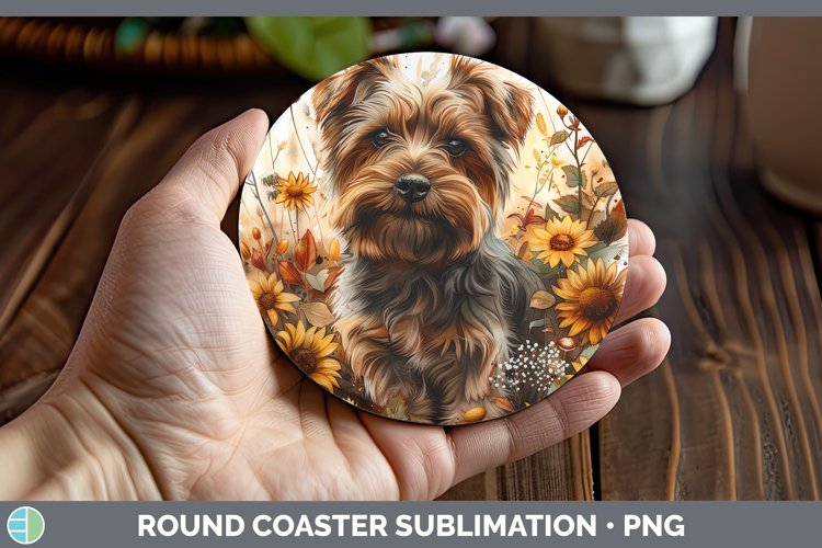 Autumn Boho Yorkshire Terrier Round Coaster Sublimation Coas
