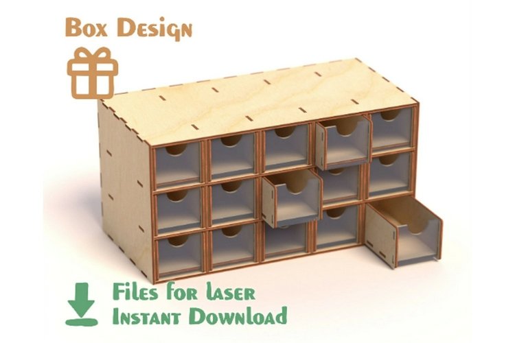 Organizer with 15 wooden drawers pull - Laser Cut Files