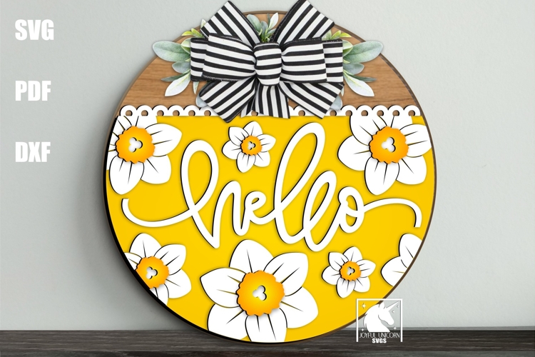 Hello Daffodil Door Hanger SVG | Narcissus Spring Sign SVG