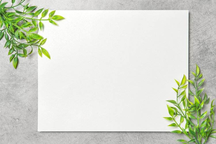 Paper template mockup floral flat lay background stock photo
