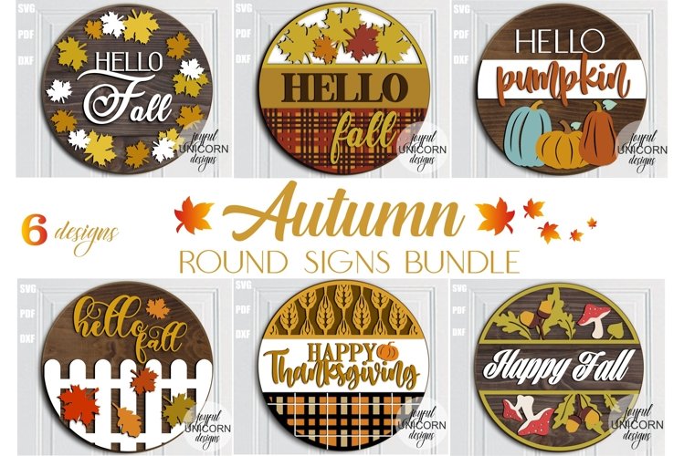 Fall Round Welcome Signs SVG Bundle | Laser Cut (2608892)