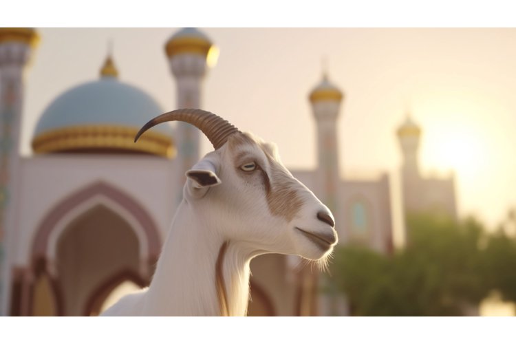 A goat in front of a Islamic mosque background (3575868)