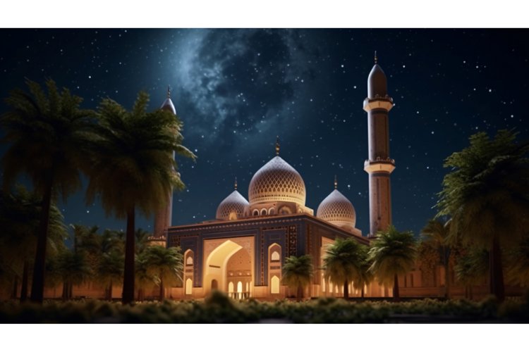 Eid ul adha design with Mosque and Palm Tree (3576533)