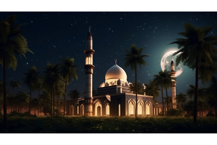 Eid ul adha design with Mosque and Palm Tree (3576538)