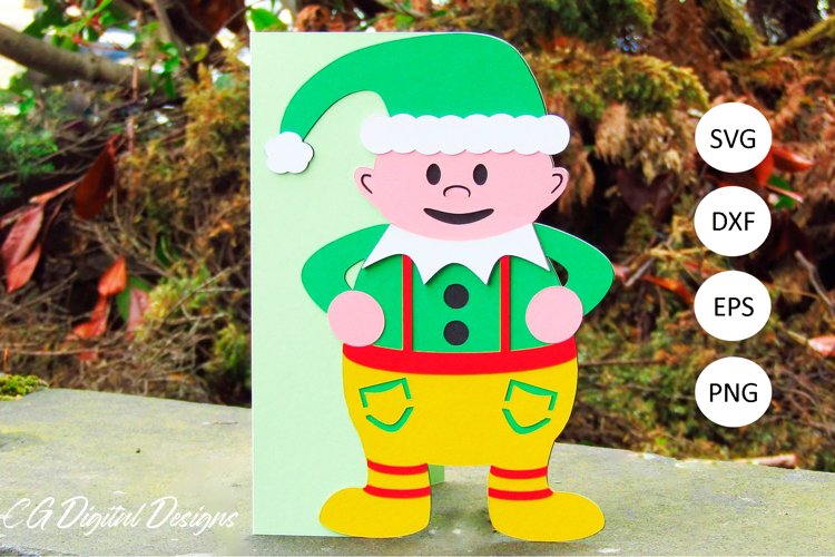 Elf Christmas Card & Envelope - SVG