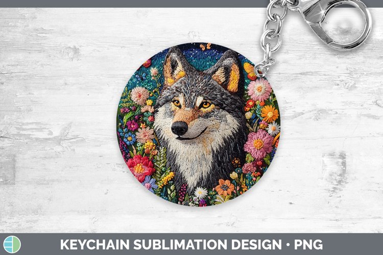 Embroider Wolf Keychain Sublimation Keyring Designs