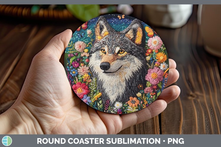 Embroider Wolf Round Coaster Sublimation Coaster Designs