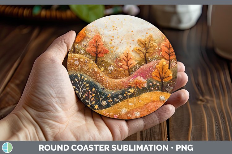 Embroidered Landscape Round Coaster Sublimation Coaster Desi