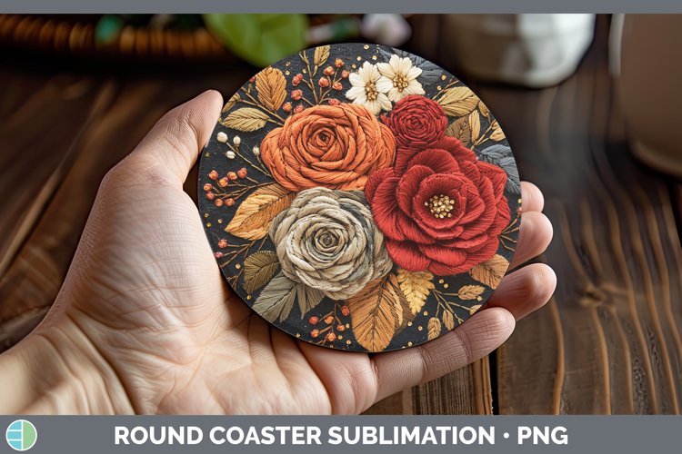 Embroidered Rose Round Coaster Sublimation Coaster Designs