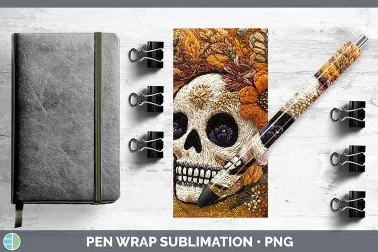 Embroidered Skull Pen Wrap Sublimation Pen Designs