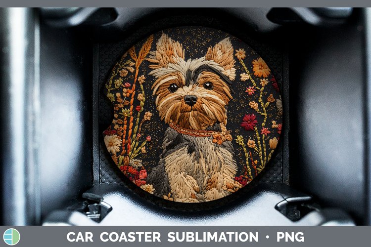 Embroidered Yorkshire Terrier Car Coaster Sublimation Desig