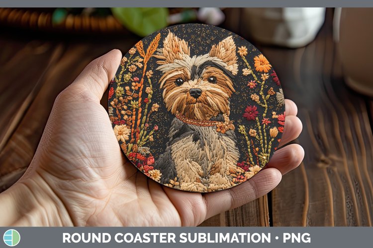 Embroidered Yorkshire Terrier Round Coaster Sublimation Coas