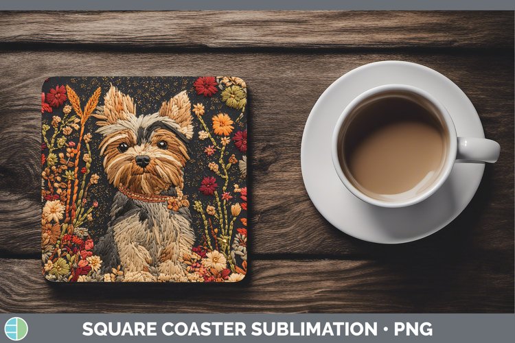 Embroidered Yorkshire Terrier Square Coaster Sublimation Coa