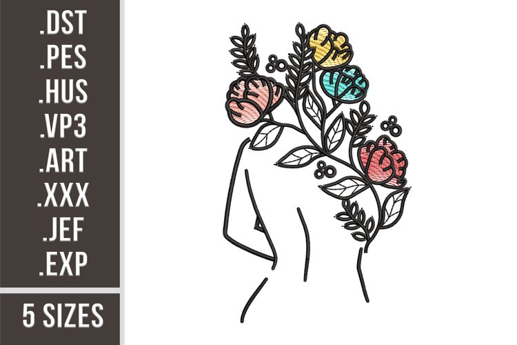 Woman With Florals| Flowers Embroidery