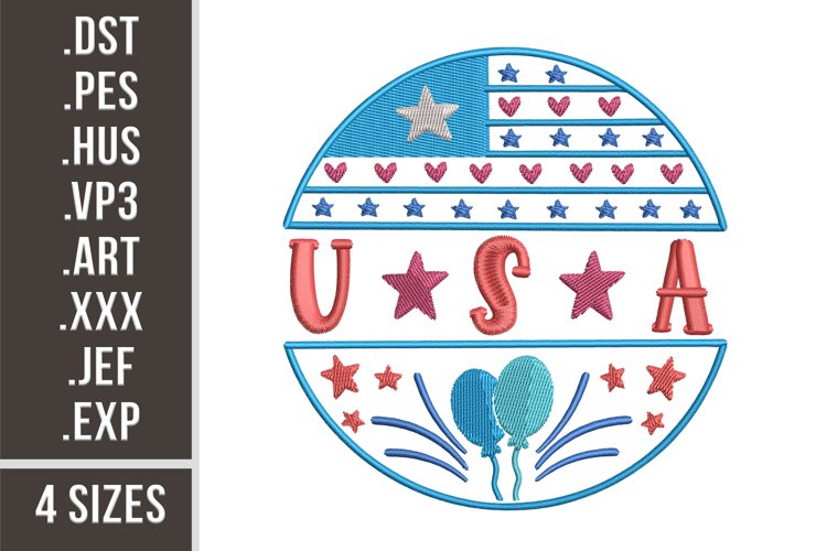 USA Round Sign | Patriotic Embroidery
