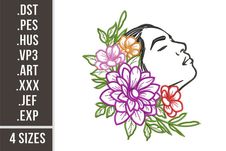 Beautiful Woman With Flowers | Floral Girl Embroidery Design