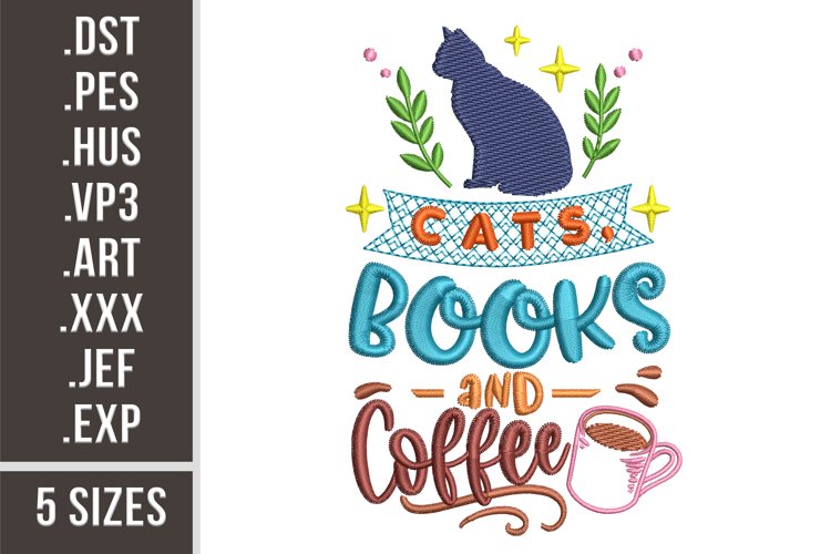 Cats, Books and Coffee | Embroidery Design