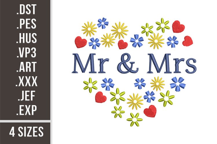 Mr. And Mrs. in Floral Heart | Wedding Embroidery