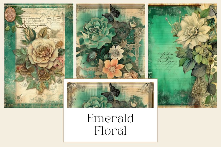Emerald Floral Vintage Junk Journal Page