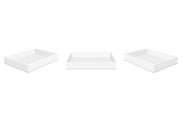 Empty Rectangular Tray Boxes Mockups, Front And Side View