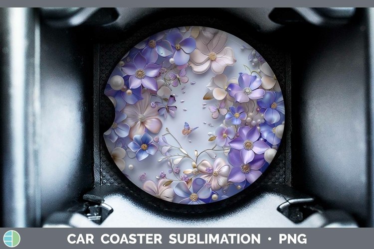 Enchanted Flowers 3D Periwinkle Car Coaster Sublimation Coas