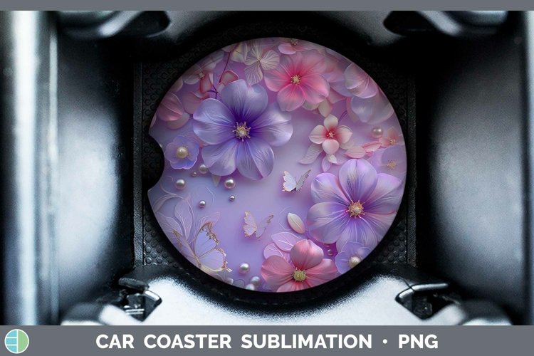 Enchanted Flowers 3D Periwinkle Car Coaster Sublimation Coas