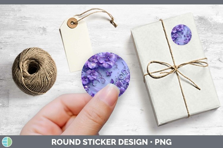 Enchanted Flowers 3D Violet Stickers | Round Labels Designs
