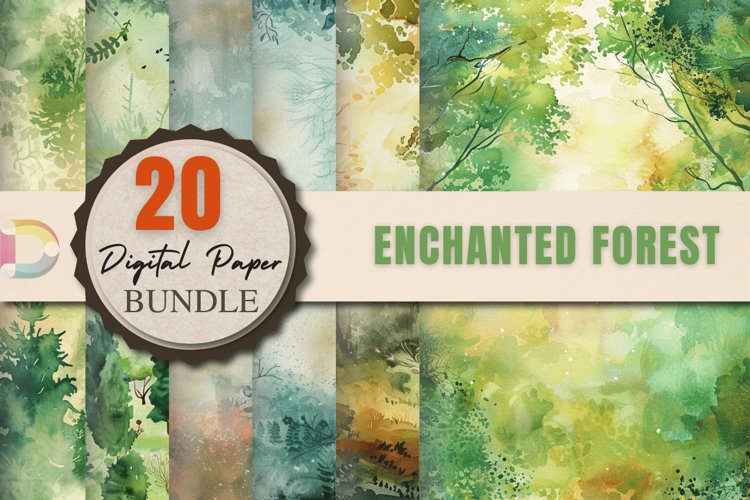 Enchanted Forest Watercolor Digital Paper Bundle