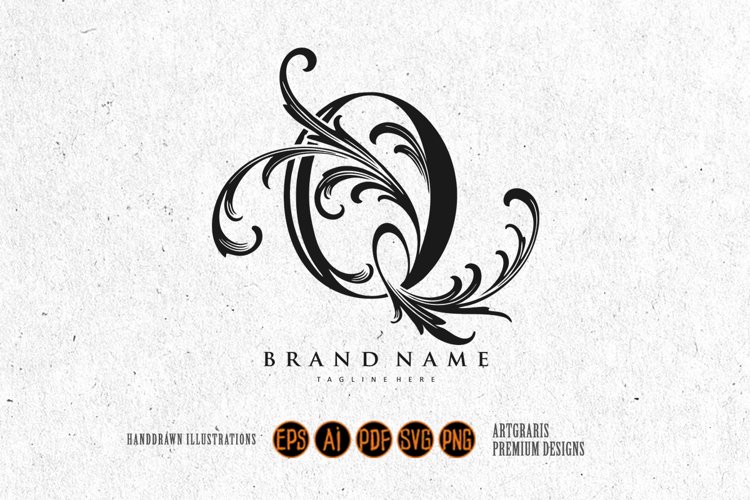 Enchanting elegance monogram Q letter monogram monochrome