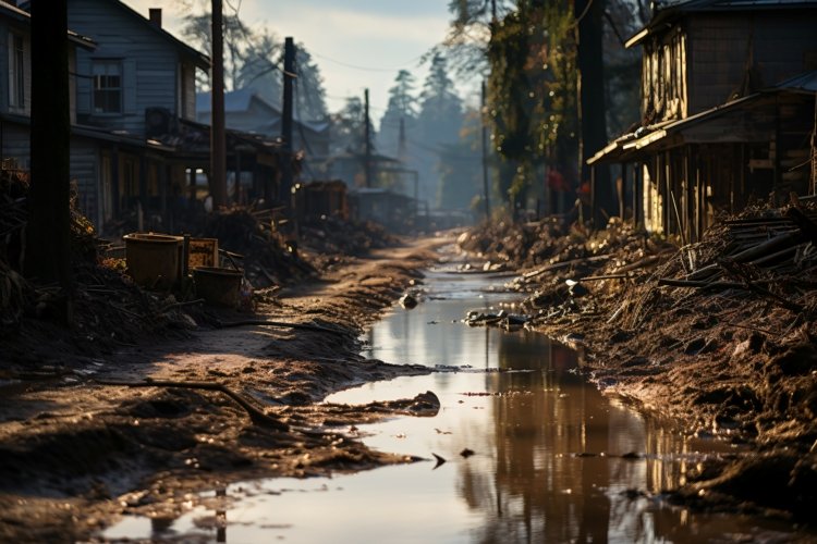 Flood, Some Houses Destroyed And Trees Fallen Down (3583973)