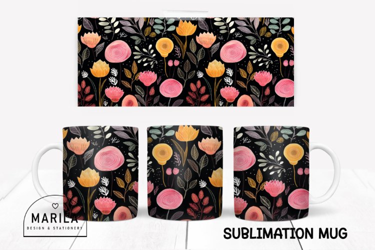 Whimsy Flowers Mug sublimation design / Whimsy Flowers Mug