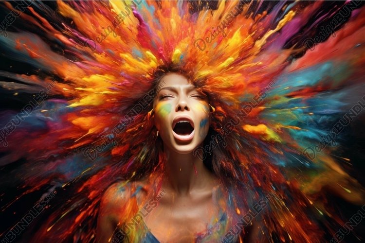 Explosion of colors: dynamic paint splash portrait
