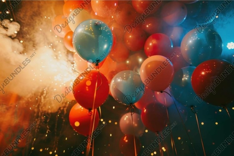 Colorful Balloons Floating At Ceiling During Party With Fire Colorful Balloons Floating At Ceiling During Party With Fire