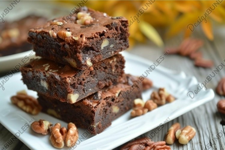 Decadent homemade walnut brownies stack