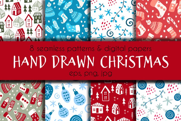 Christmas hand drawn seamless patterns digital papers