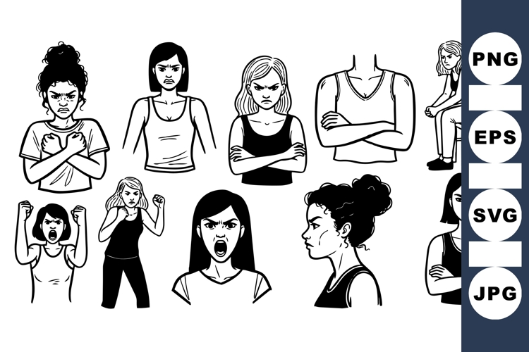 Angry Women Expression Vector Clipart for Design