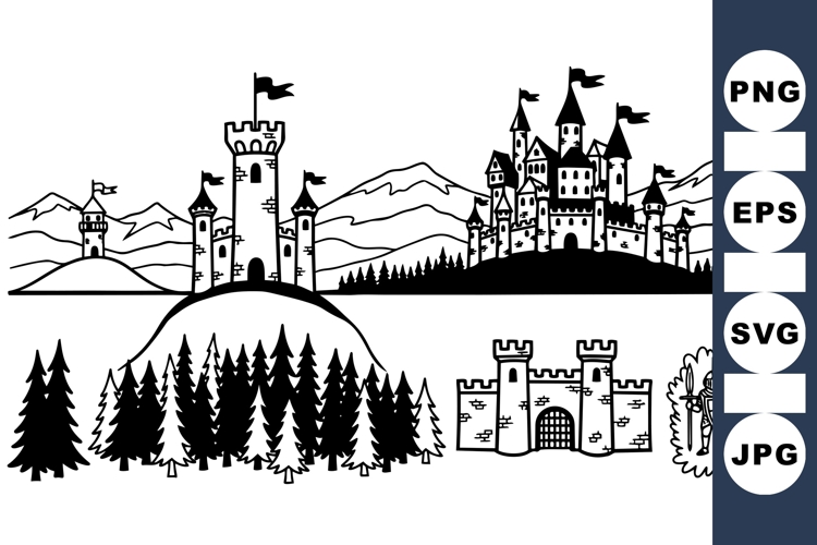 Medieval Castle Silhouette Vector Clipart