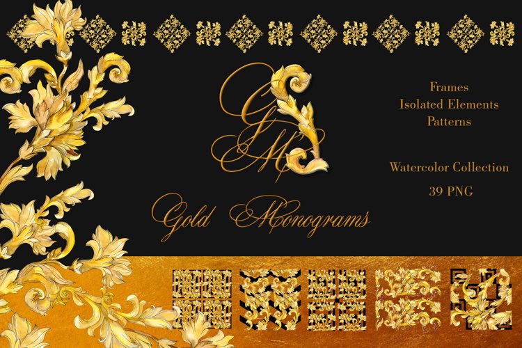 Gold monograms Watercolor png (223498)