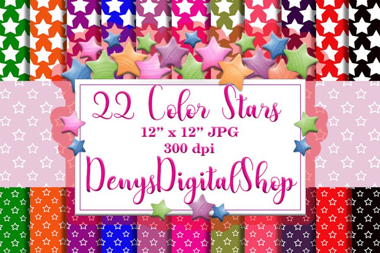 Color Stars, Digital Scrapbook Paper, Stars (139435)