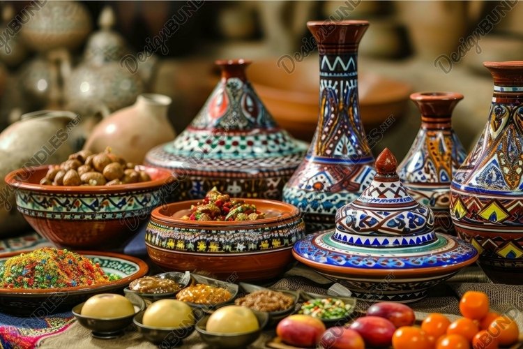 Exotic Arabian dish table. Generate Ai