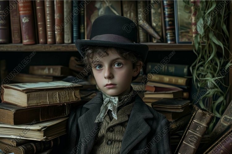 Victorian era child with antique books (4276535)
