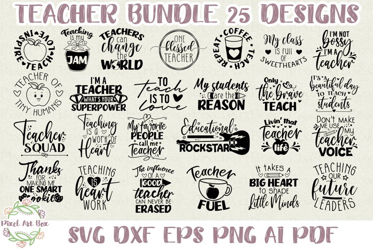 Teacher Bundle 25 Designs SVG Cut File (1359341) | Cut Files | Design ...