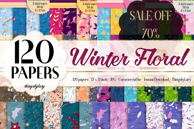 SALE OFF 120 Winter Floral Christmas Holiday Digital Papers