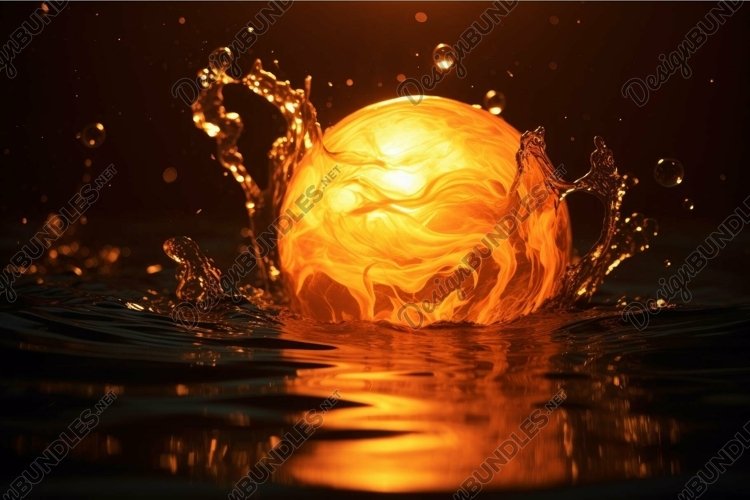 Abstract image of a glowing, fiery sphere with dynamic water