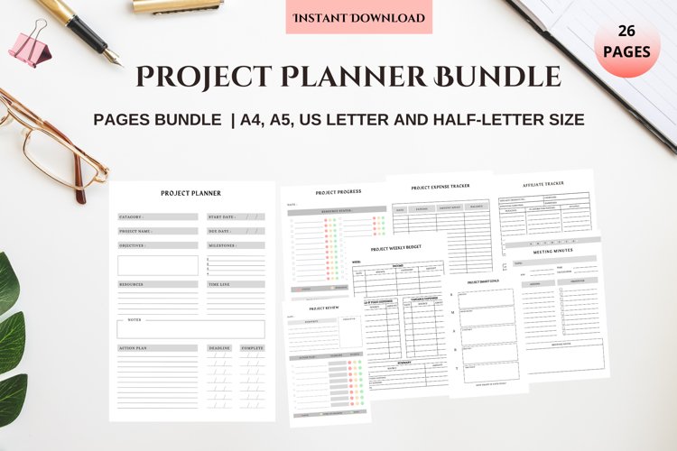 Digital Project Planner | 2022 Monthly Project Template (2144735) | Printables | Design Bundles