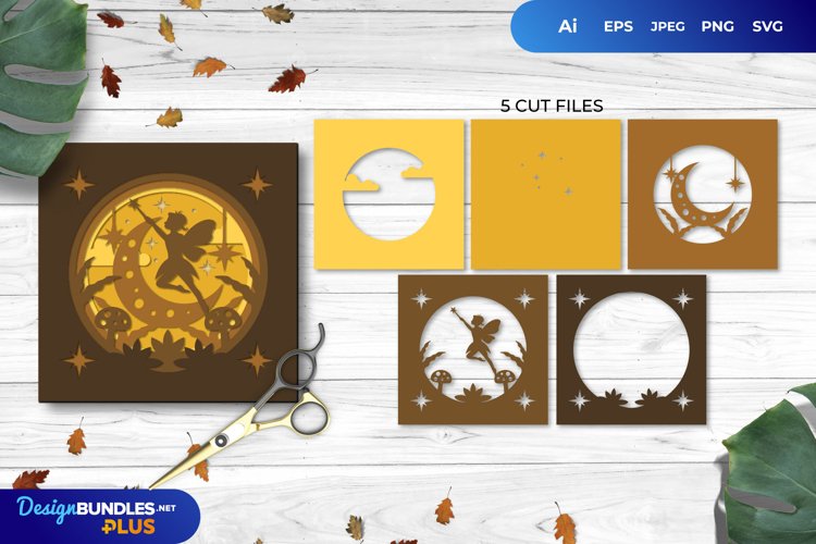 3D Shadow Box Fairy in The Moonlight Layered Papercut