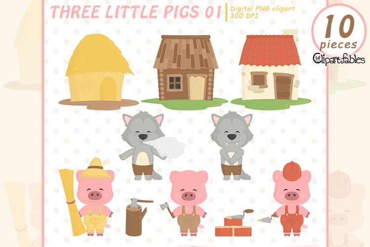 THREE LITTLE PIGS clipart, Children's story