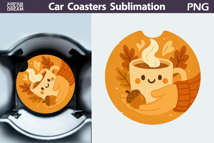 Coffee Mug Car Coaster | Cozy Autumn Sublimation