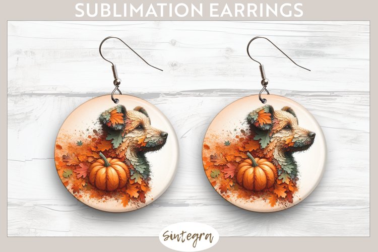 Fall Dog Animal v2 Round Earrings Sublimation