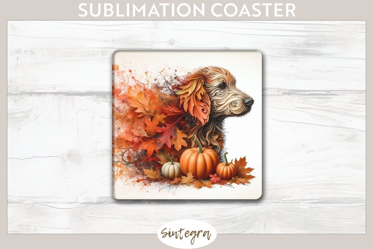 Fall Dog Animal v3 Square Coaster Sublimation